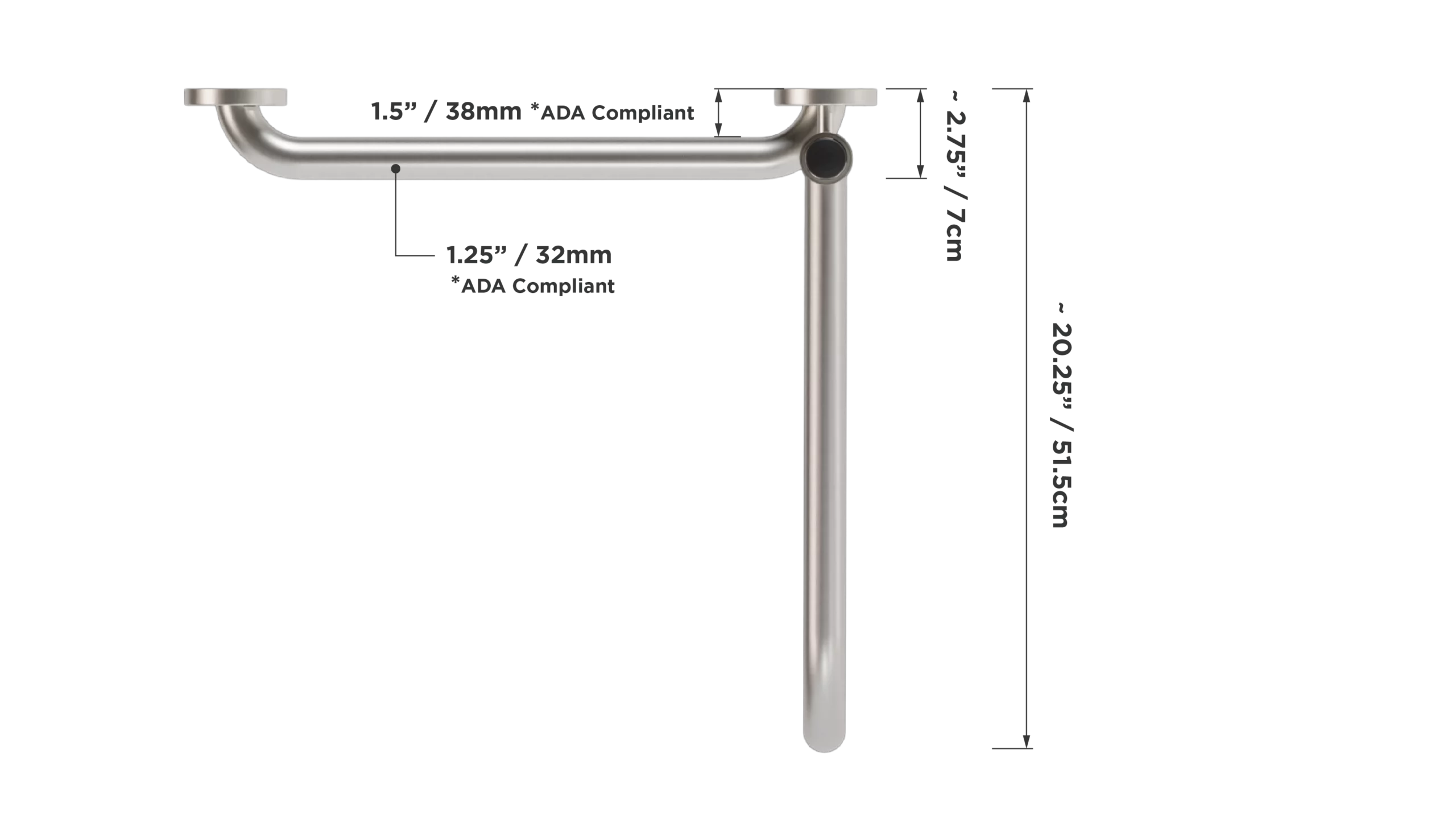 Wall Mounted L Shaped Grab Bar with Pivoting Support