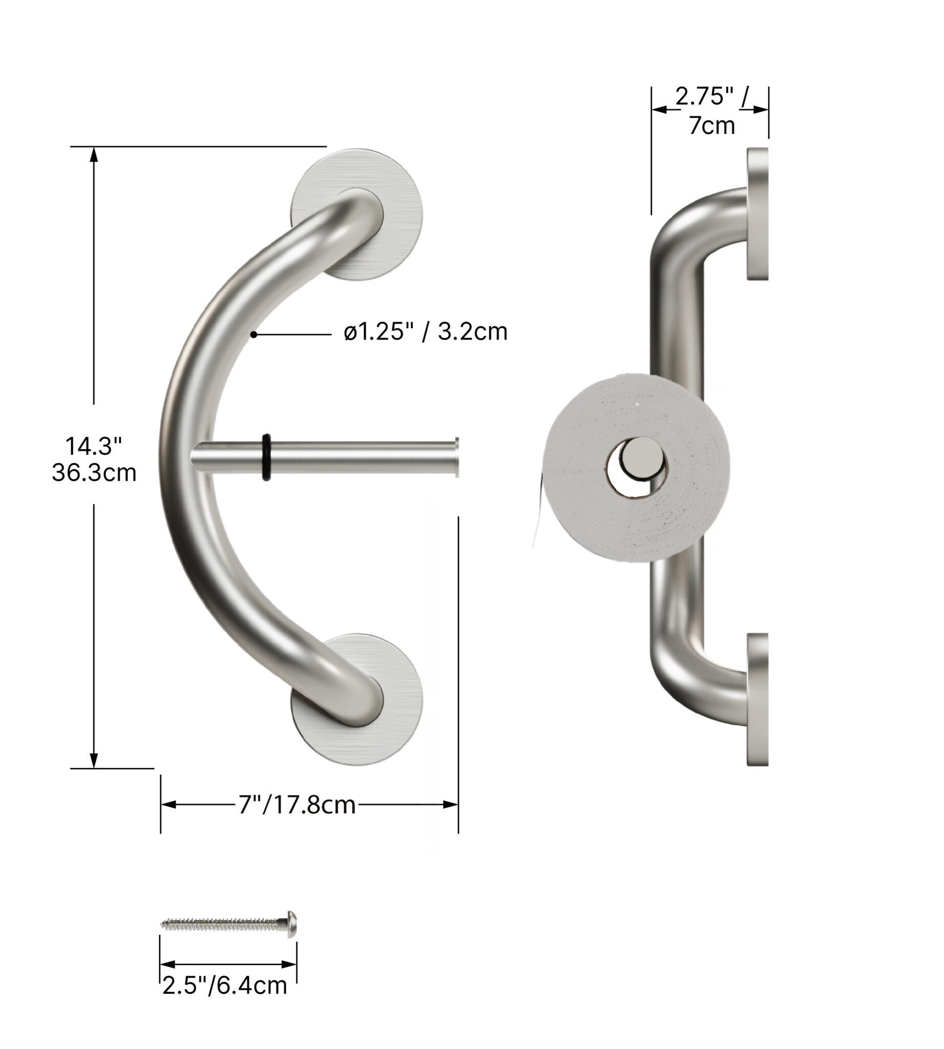 PLUS Toilet Paper Holder + Grab Bar (ADA Compliant)